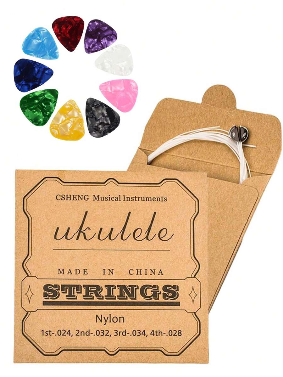 1 Set Of 4 Nylon Ukulele Strings With 10 Picks, String Winder For Soprano (21 Inch) Concert (23 ...