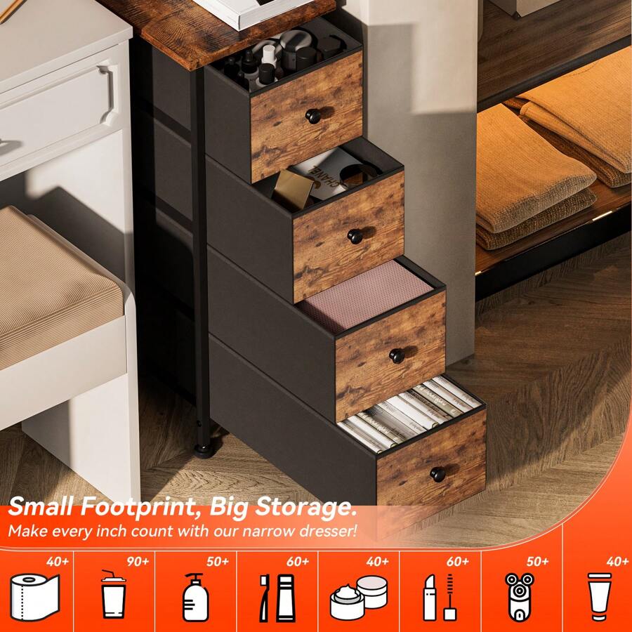 Slimline 4-Drawer Dresser Storage Tower Dresser - Sturdy Steel Frame ...