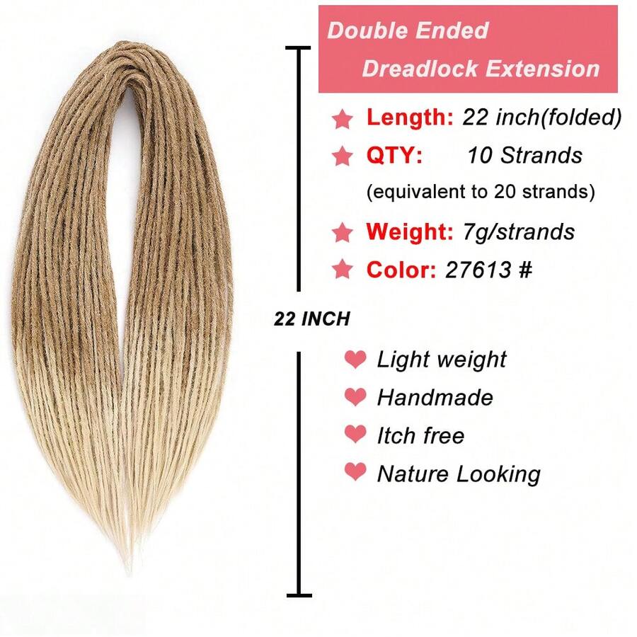 22 Inch Double Ended Dreadlocks Extensions For Women 10 Strands Handmade Locs Crochet Hair ...