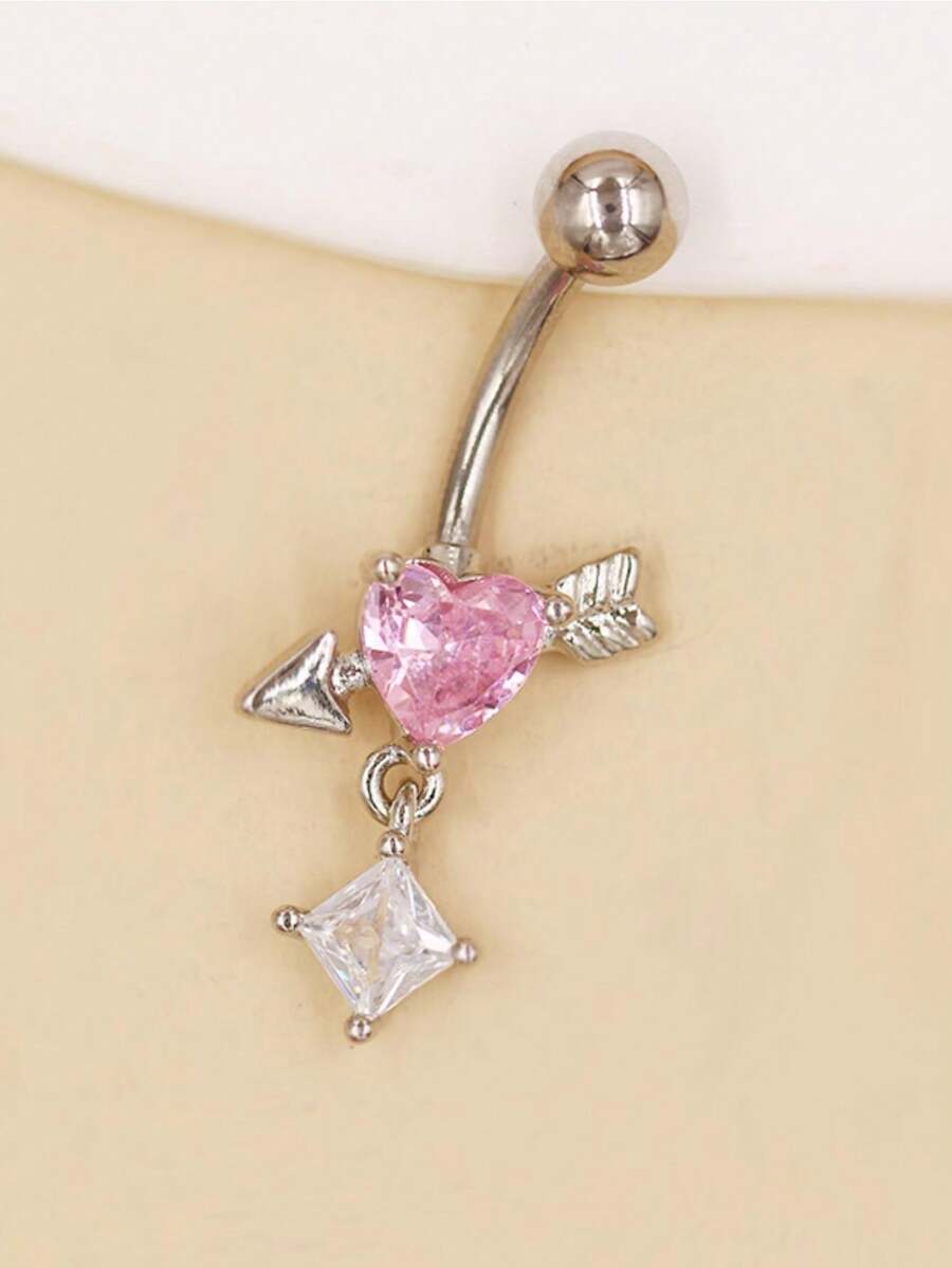 1pc Medical Stainless Steel Cute Heart-Shaped Belly Button Ring ...