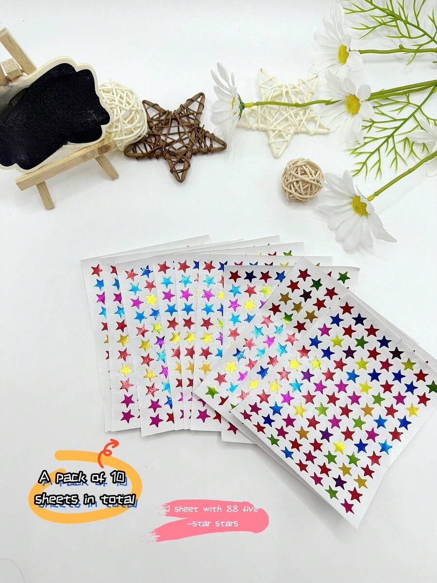 880pcs Red & Colorful Foil Stars Stickers, Stationery Children Rewards ...