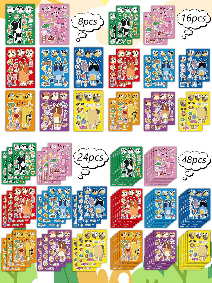 8/16/24/48 Sheets Make A Face Stickers For Kids, Cartoon Stickers, DIY ...