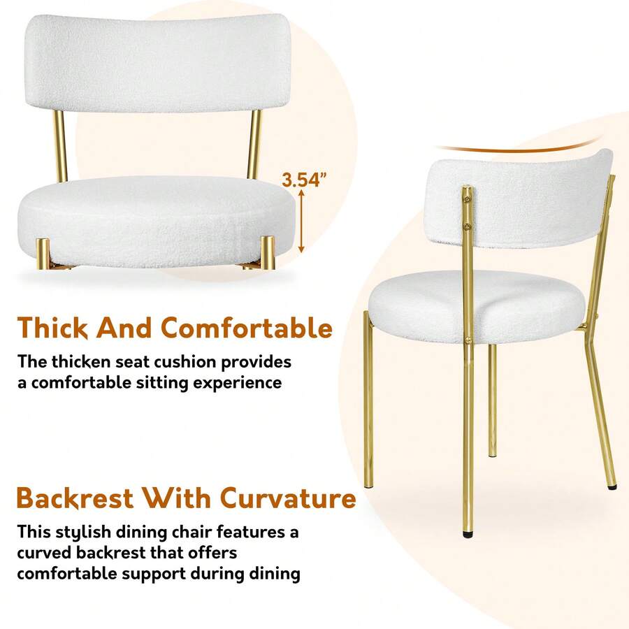 Boucle Dining Chair Set Of 2, Upholstered Faux Sherpa Dining Chair ...