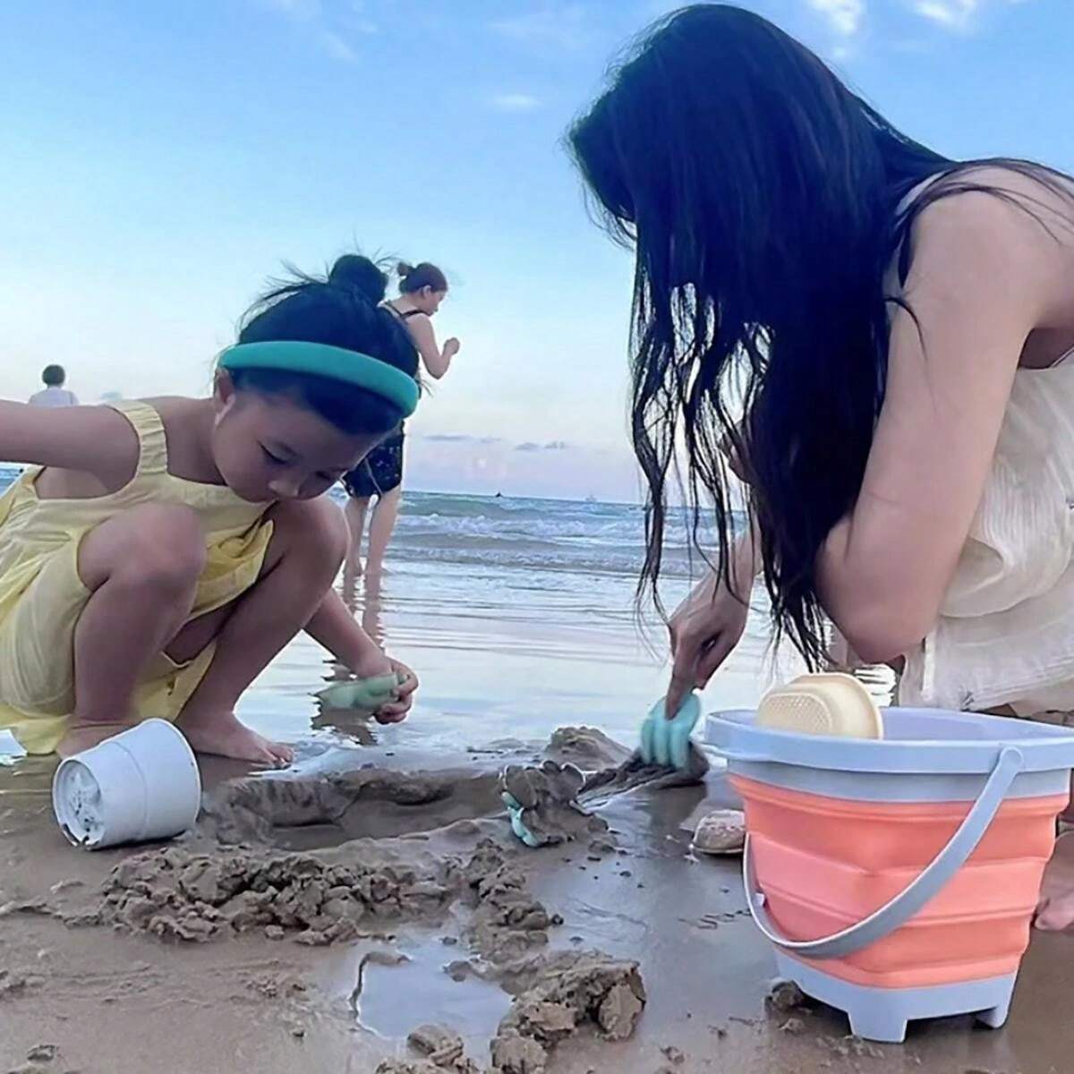 Foldable Beach Sand Bucket And Shovels Set & Sand Molds, Beach Toys, Collapsible Beach Sand ...