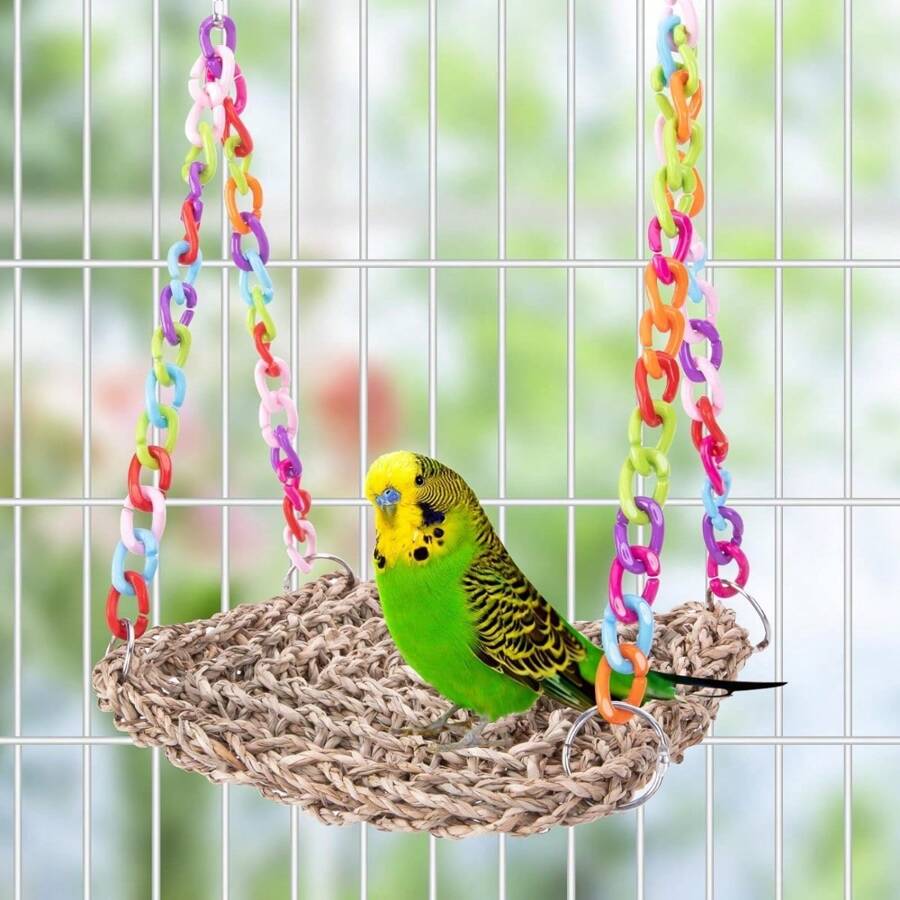 Natual Rattan Bird Swing, Chew Friendly Seagrass Woven Bird Hammock ...