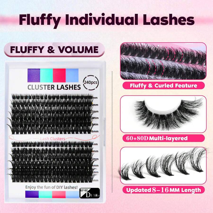 DIY Cluster Eyelashes Set - 60+80D, Large Capacity 240 Clusters ...