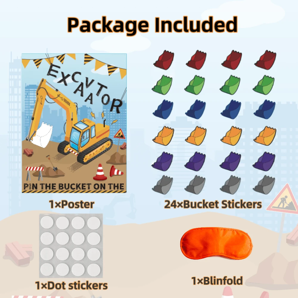 Pin The Bucket On The Excavator Party Games - Construction Party ...