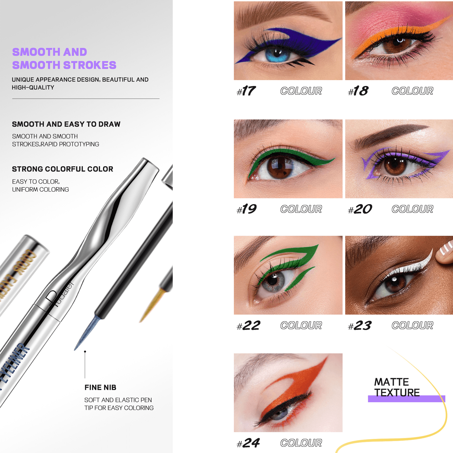 Liquid Eyeliner, Easy To Color Glitter And Matte Precision Fine Tip Eye ...