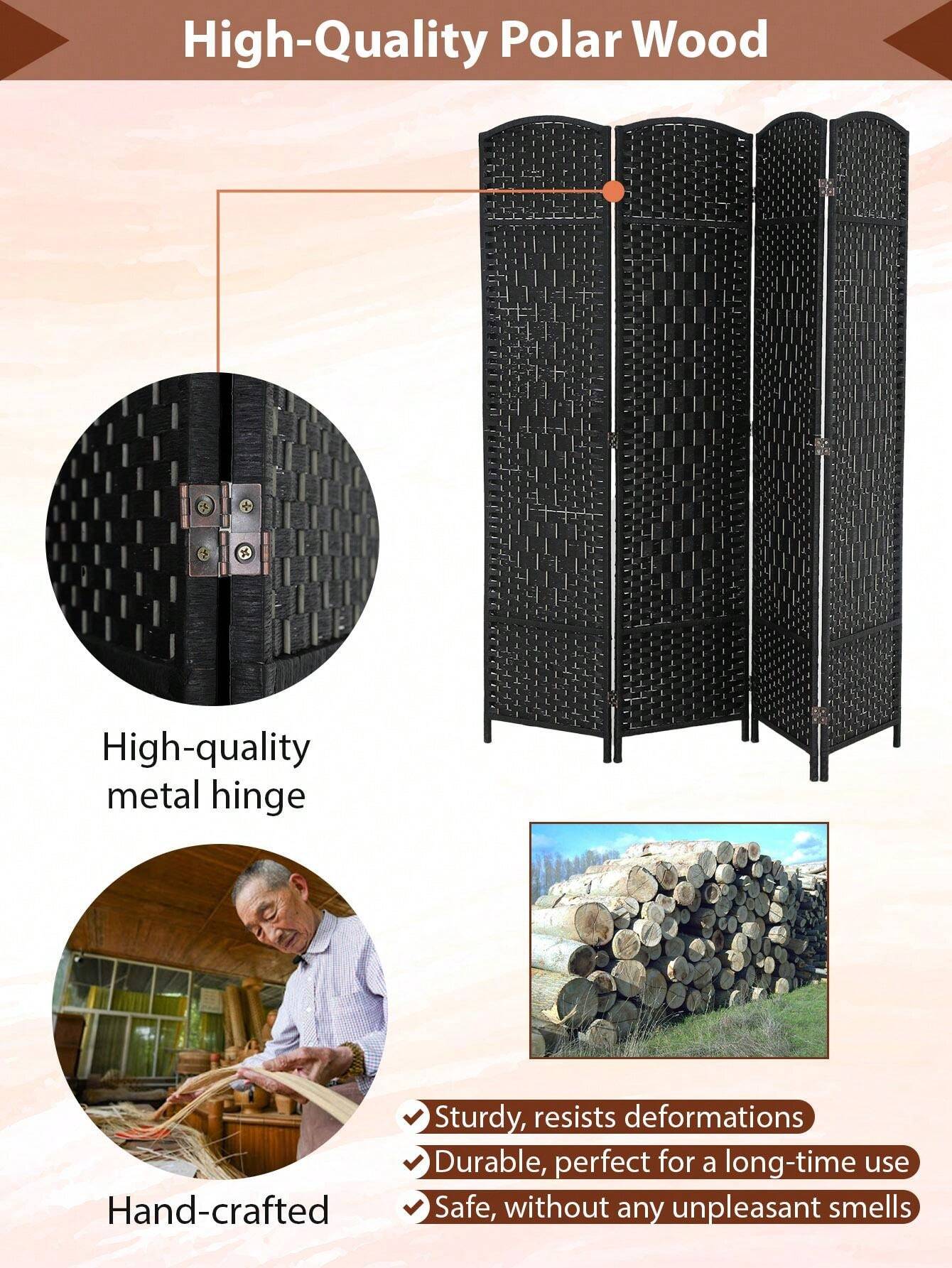 4 Panel Room Divider Folding Privacy Divider 6 Ft Indoor Wall Divider ...