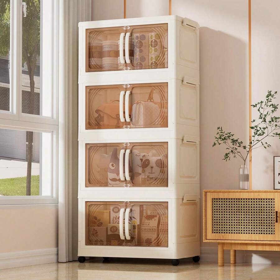 Stackable Storage Bins With Lids 32 Gal, 4 Tiers - Collapsible Storage ...