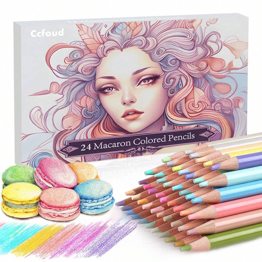 24 Colors Macaron Oil-Based Colored Pencils Set With Soft Core For ...