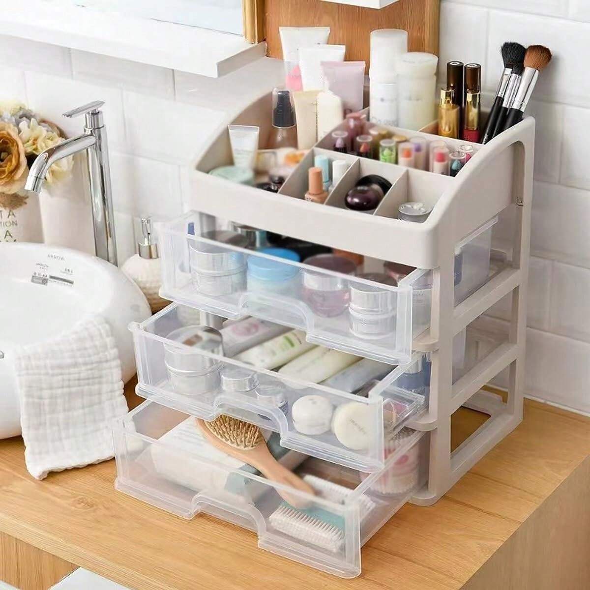 Makeup Organizer With 3 Drawers, Cosmetic Display Cases, Makeup Storage ...