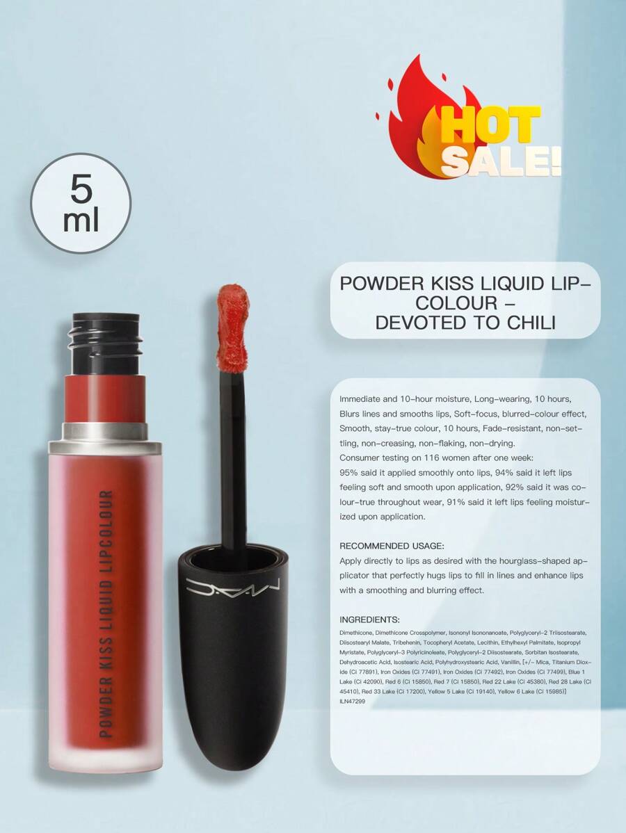 MAC BATOM LÍQUIDO POWDER KISS - DEVOTED TO CHILI, 5ml | SHEIN PT