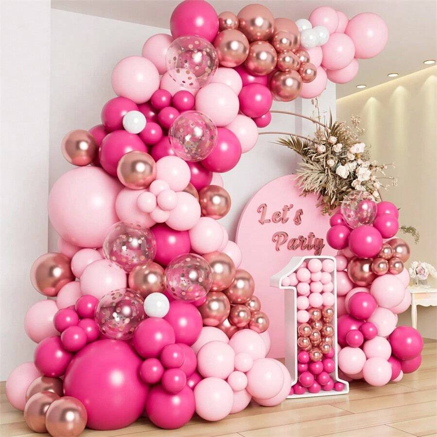 141pcs Pink Themed Balloon Set With Flower Garland Kit For Party ...