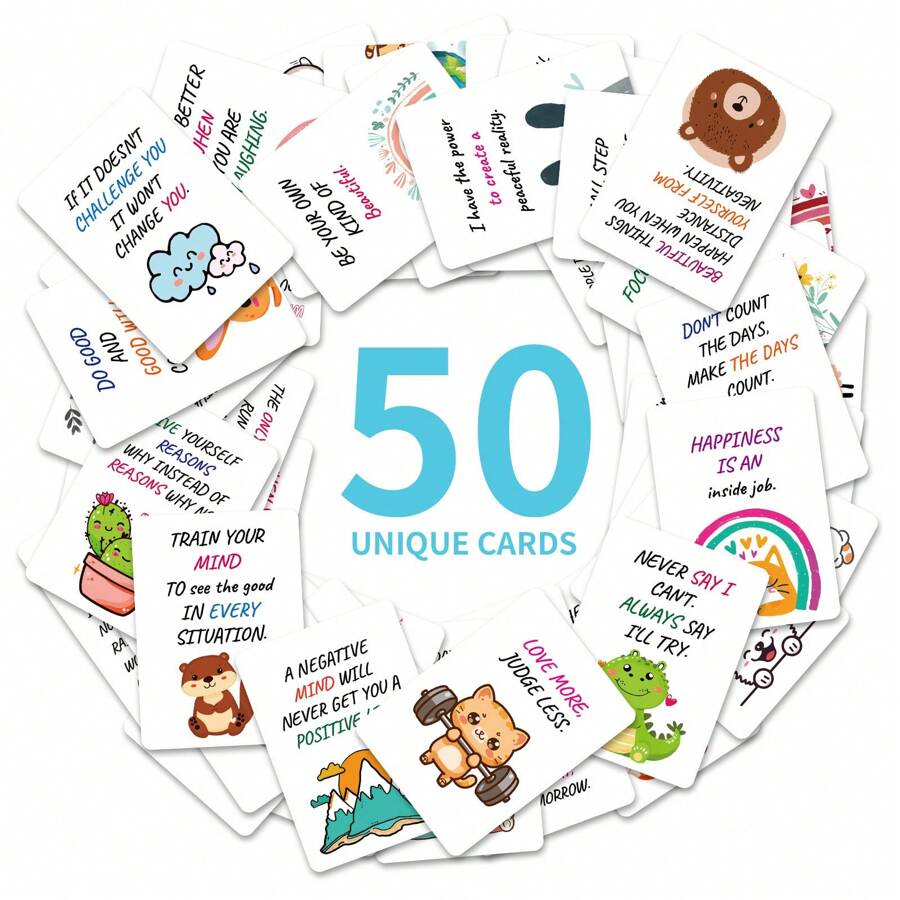 50 Pcs Cute Cartoon Animal Postcards With Motivational Text To ...