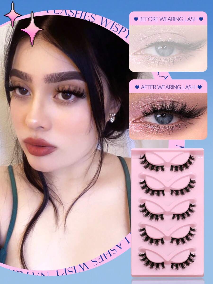 Groinneya 5 Pairs Cat Eye Lashes Manga Lashes Faux Mink Eyelashes