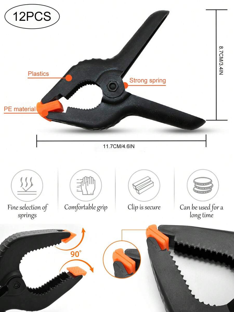 12pcs Plastic Spring Clamps 4.6inch Heavy Duty Clips Professional ...
