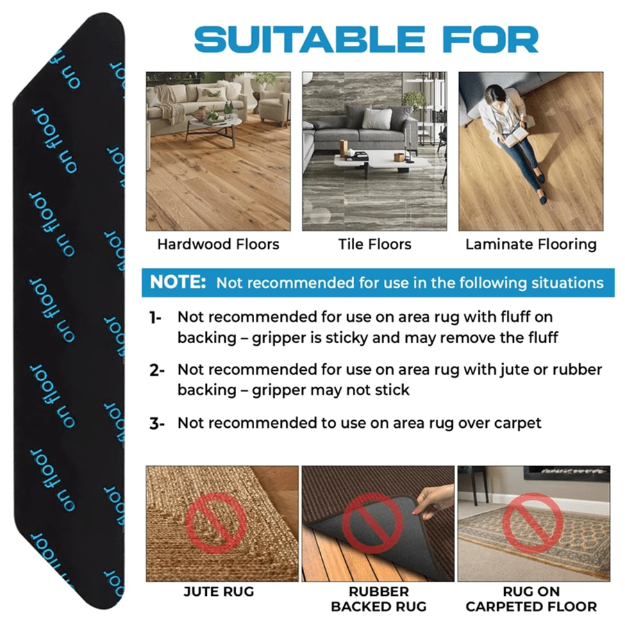 12pcs Rug Grippers For Area Rugs, Rug Tape, Dual Sided Washable ...