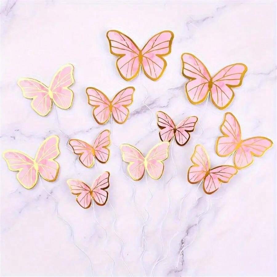 22pcs, Butterflies, Beautiful Purple And Pink Butterfly Cake Toppers ...