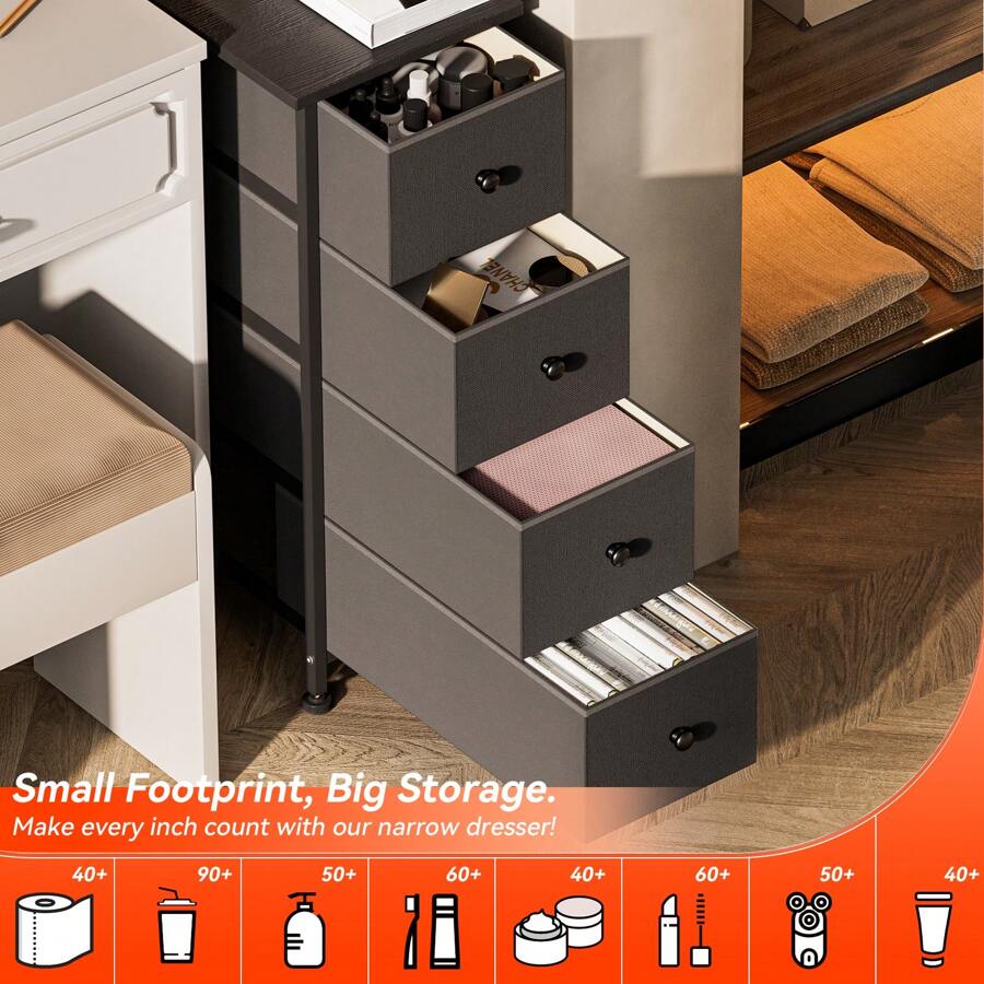 Slimline 4-Drawer Dresser Storage Tower Dresser - Sturdy Steel Frame ...