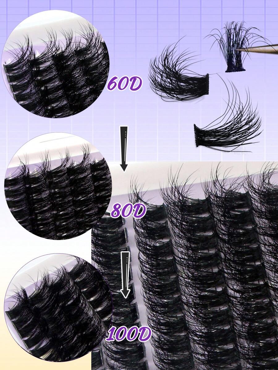 100D/80D/60D Fluffy Lash Clusters Thick Cluster Eyelash Extensions 9/10 ...