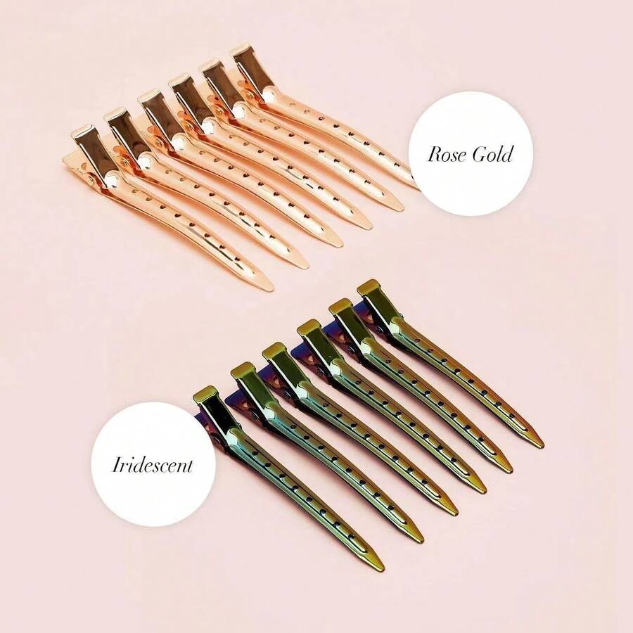 6pcs/Set Rose Gold Rainbow Colored Hair Clips, Metal Crocodile Clips ...