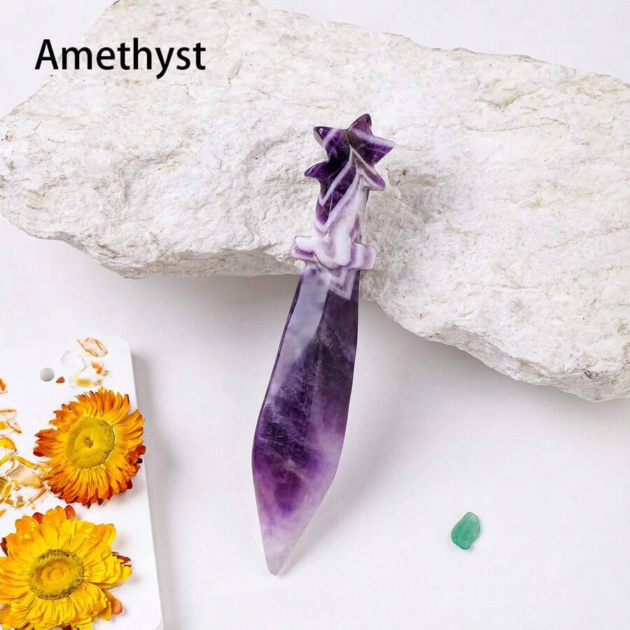 1PC Natural Crystal Amethyst Dagger Original Stone Model Knife ...