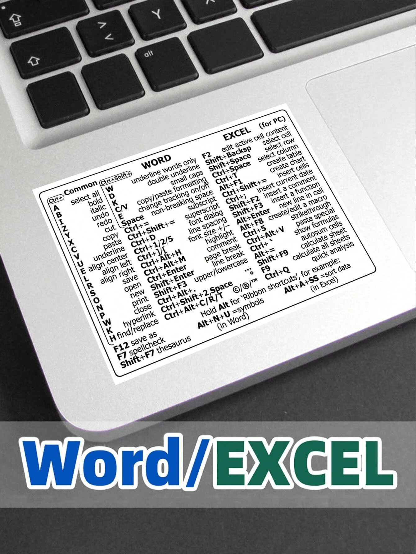 Synerlogic Word Excel Windows Shortcut Sticker Reference Guide Keyboard Shortcut Sticker