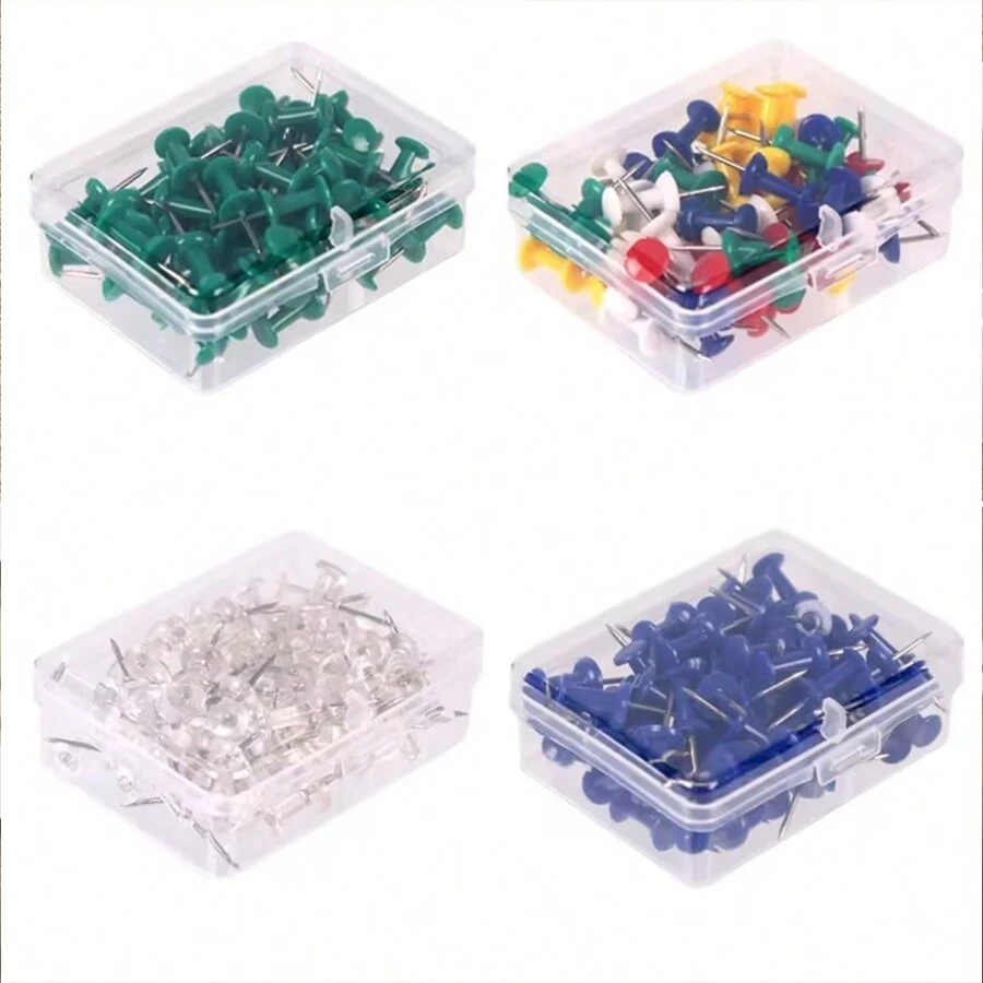 1 Box Of 60pcs, Heavy Duty Thumb Tacks With Transparent/Colorful ...