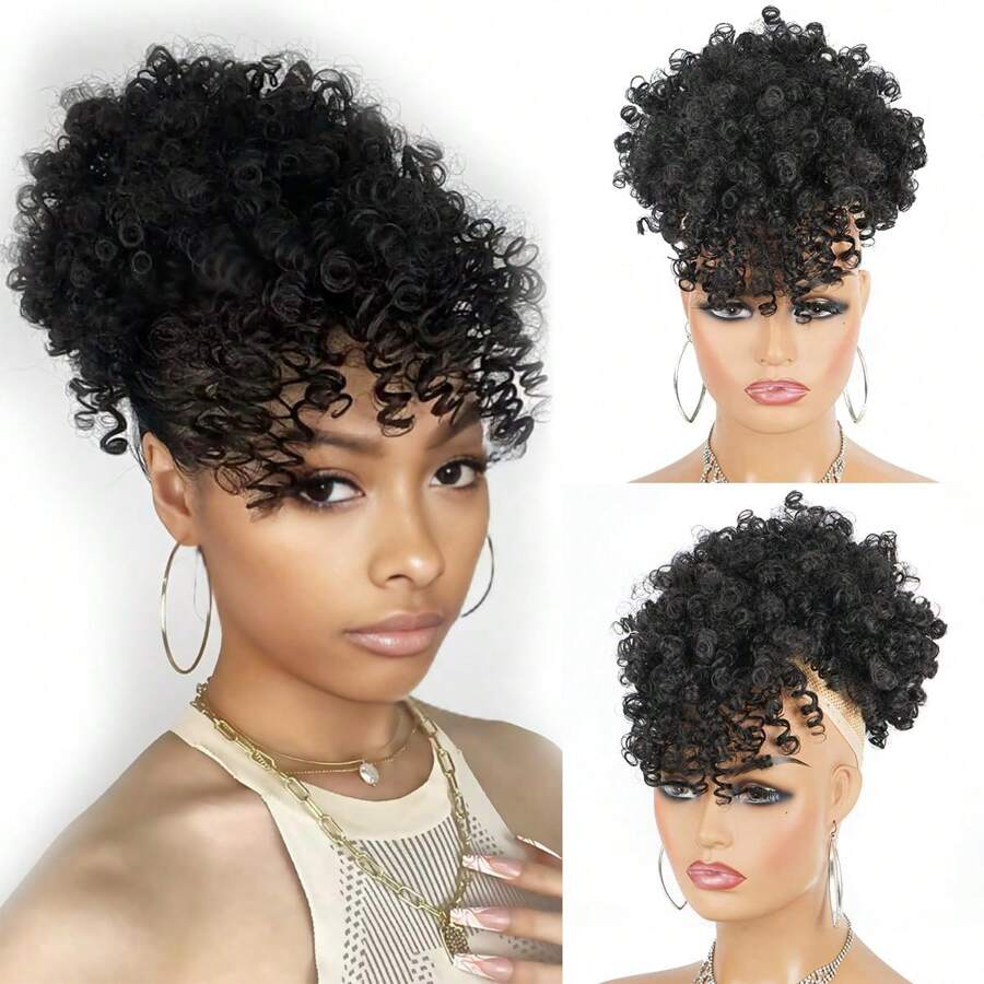 Drawstring Ponytail For Women, Afro Puff Kinky Curly Hair Ponytail ...