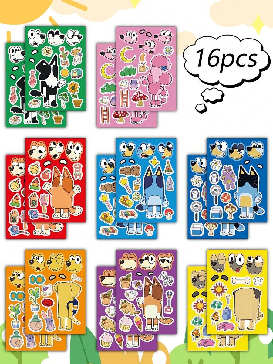 8/16/24/48 Sheets Make A Face Stickers For Kids, Cartoon Stickers, DIY ...