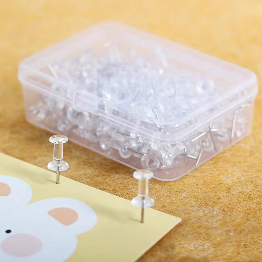 1 Box Of 60pcs, Heavy Duty Thumb Tacks With Transparent/Colorful ...