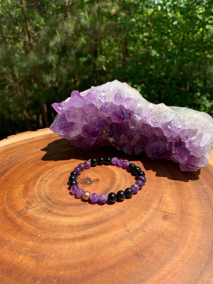 Amethyst Black Obsidan Bracelet | Chakra Healing Crystals | Grounding Psychic Attack Protection ...