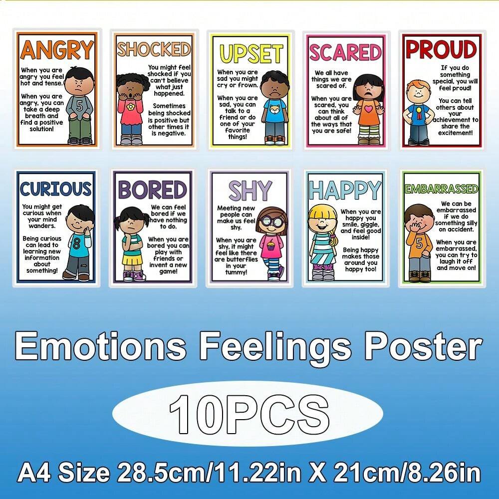 Conjunto de 10 carteles de regulación emocional, tabla de sentimientos ...
