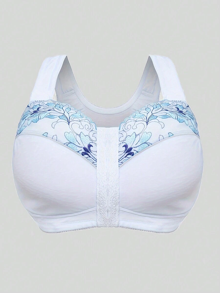 Plus Size Elegant Bra, Women's Plus Wireless Full Coverage Floral ...