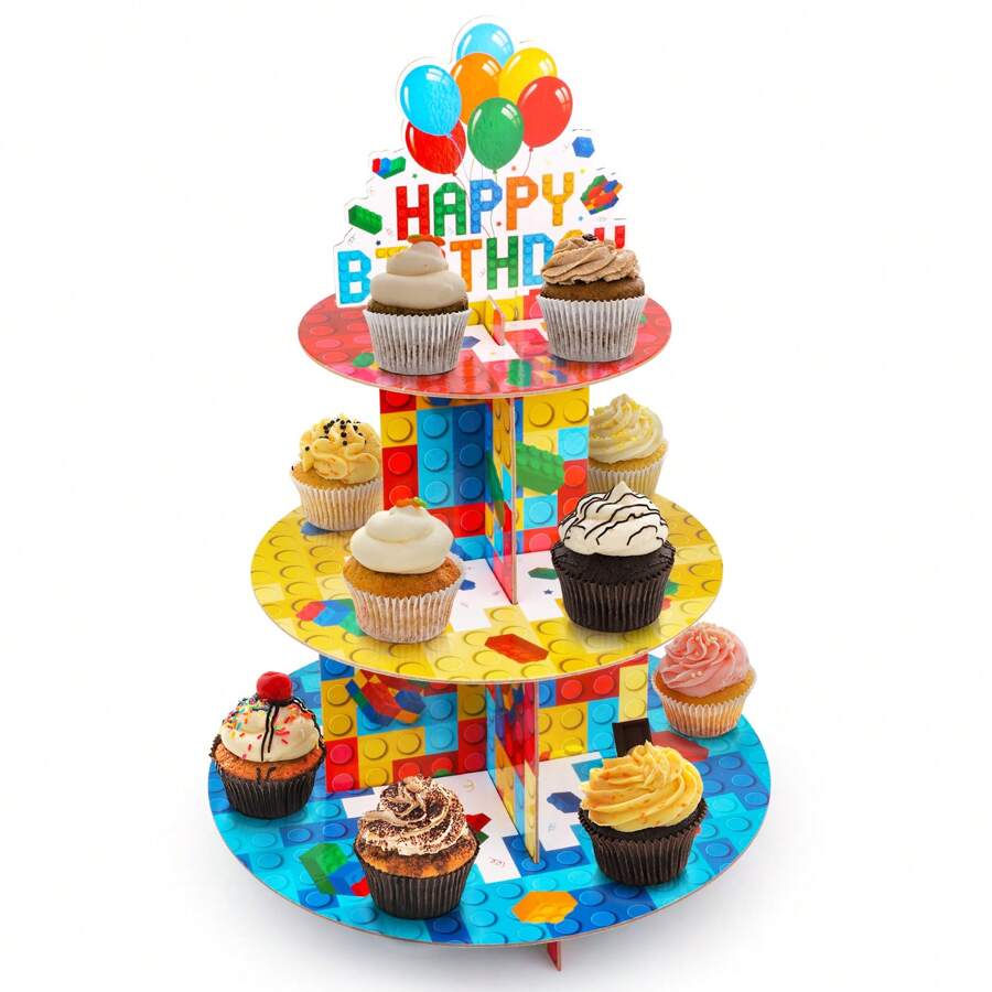 Building Block Cupcake Stand Colorful Blocks Construction Cupcake ...