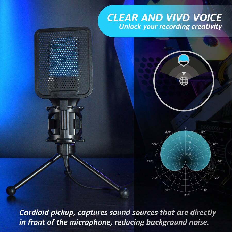 Professional Condenser Microphone Gaming Mic Kit With USB Cable For PC ...