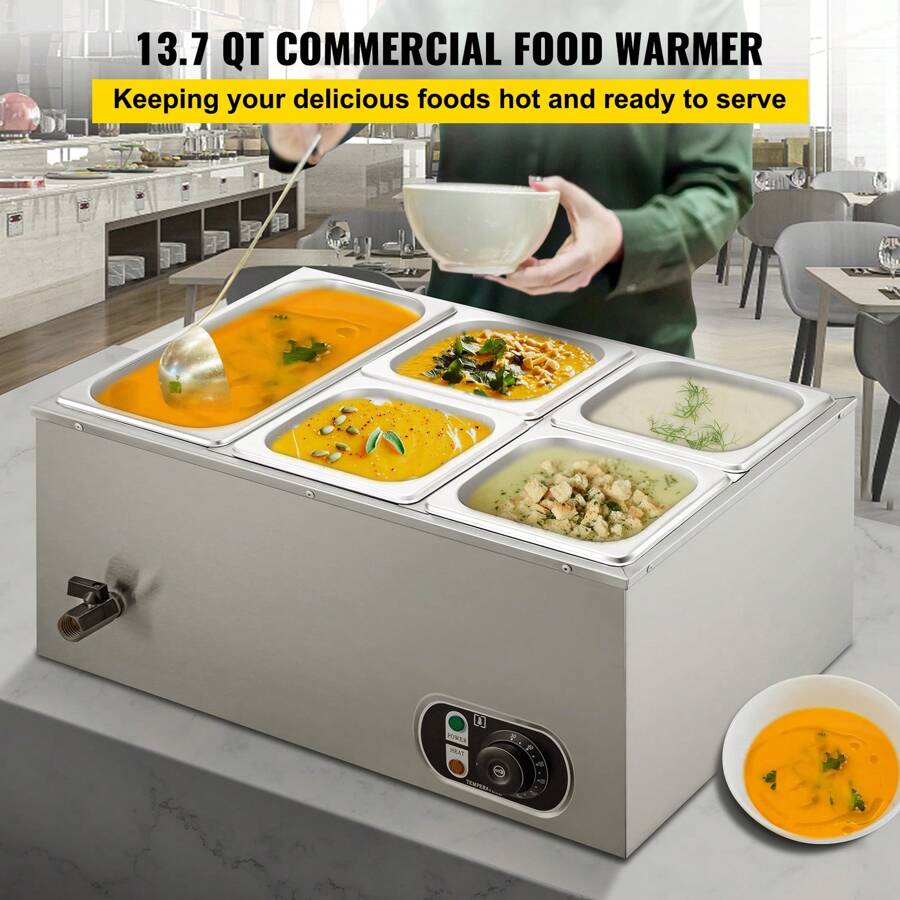 6-Pan Commercial Food Warmer 6 X 8QT Electric Steam Table 1200W ...