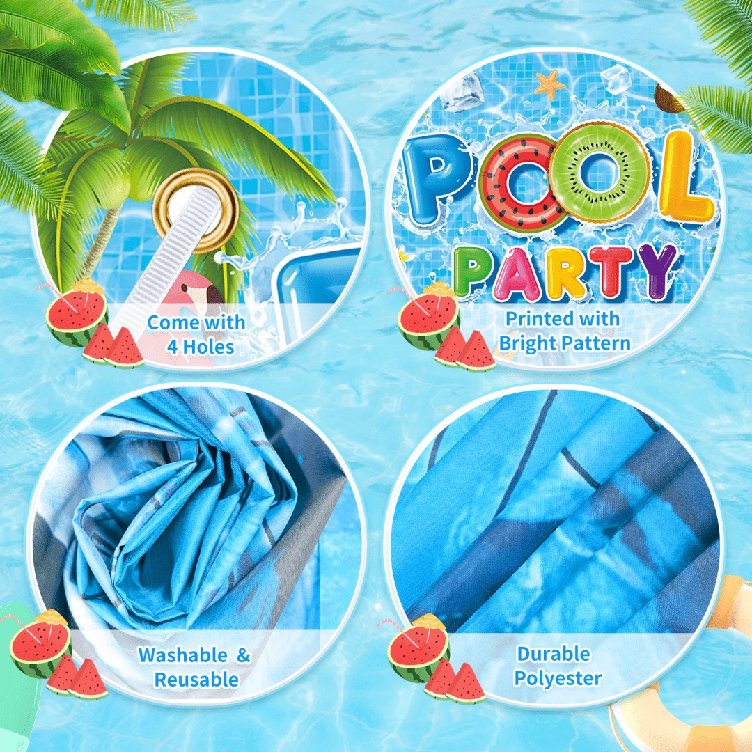 Pool Party Decorations Backdrop With 25 PCS Photo Booth Props - Pool ...