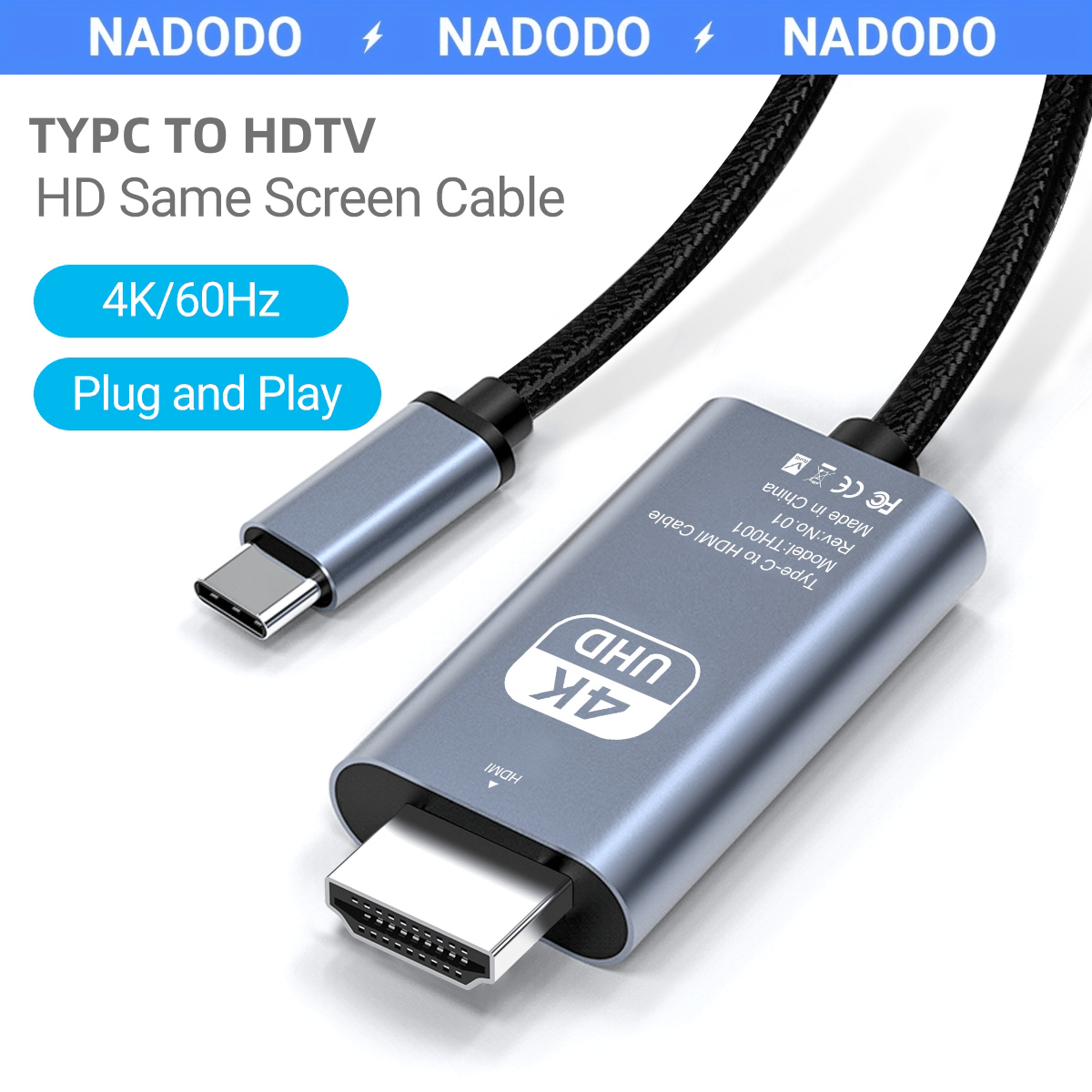 NADODO USB C To HDTV Cable 6.6ft 4K@60Hz For Home Office USB Type C To ...
