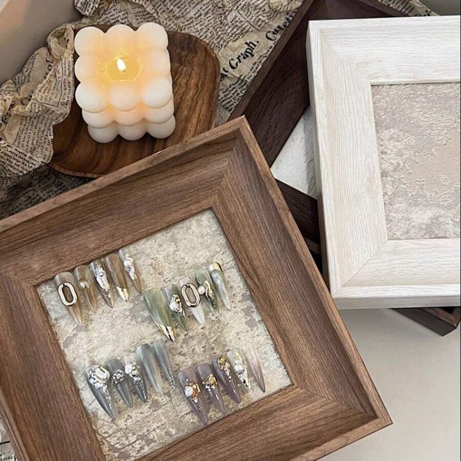 1pc Vintage Nail Art Sample Display Board With Retro Wood Pattern Frame ...