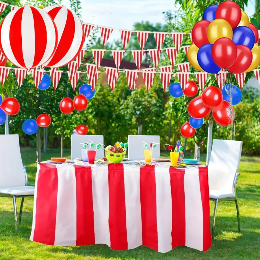 Durable Circus Themed Decor, White And Red Carnival Balloons, Pennant ...