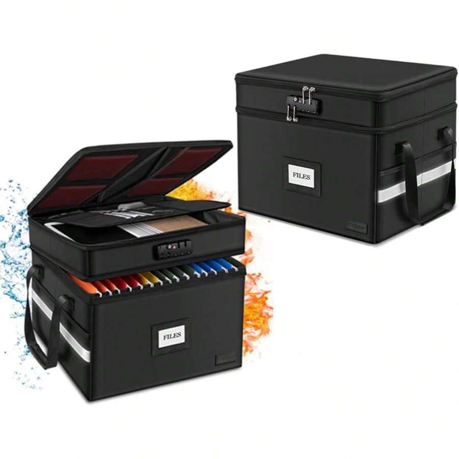 Fireproof Document Box With Lock, 2 Layer File Organizer With 5 Tab ...