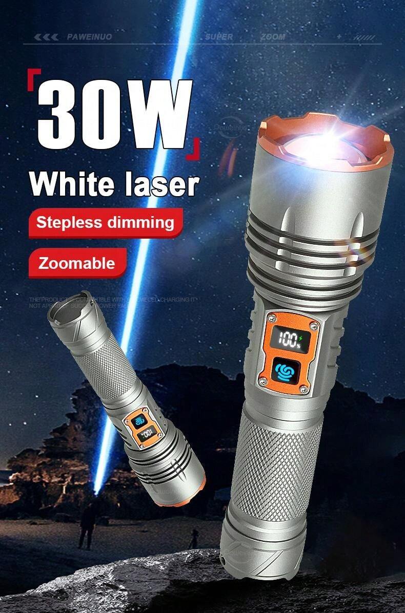 Newest Product 30W LED High Power Flashlight White Laser Bright USB ...