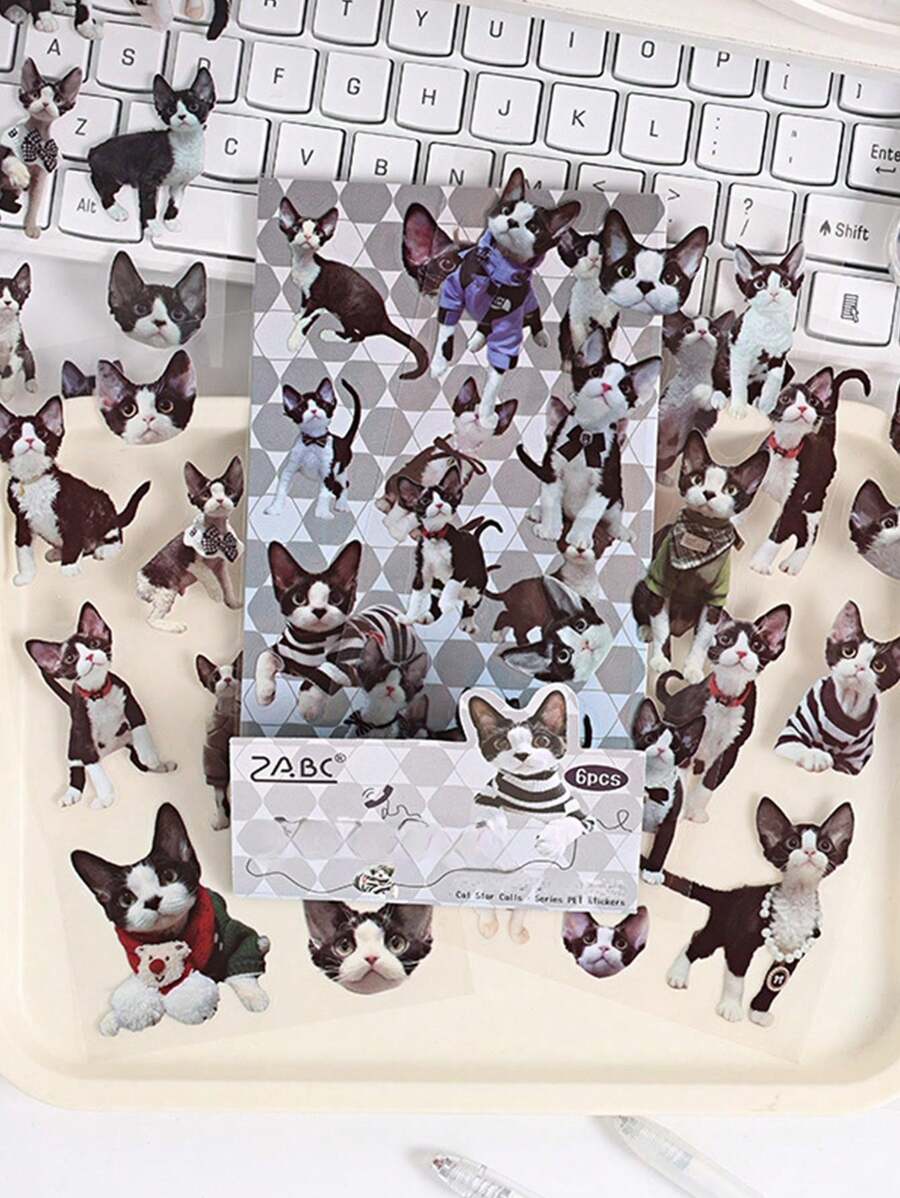 1 Pack Of 6 Random Waterproof PET Stickers For Journals, Featuring Cute ...