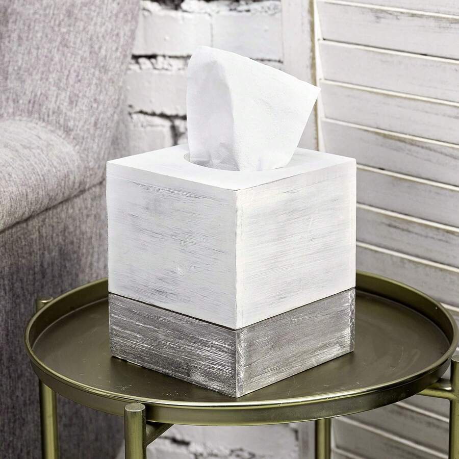 White And Gray Wood Bathroom Tissue Box, Living Room Dining Room Square ...