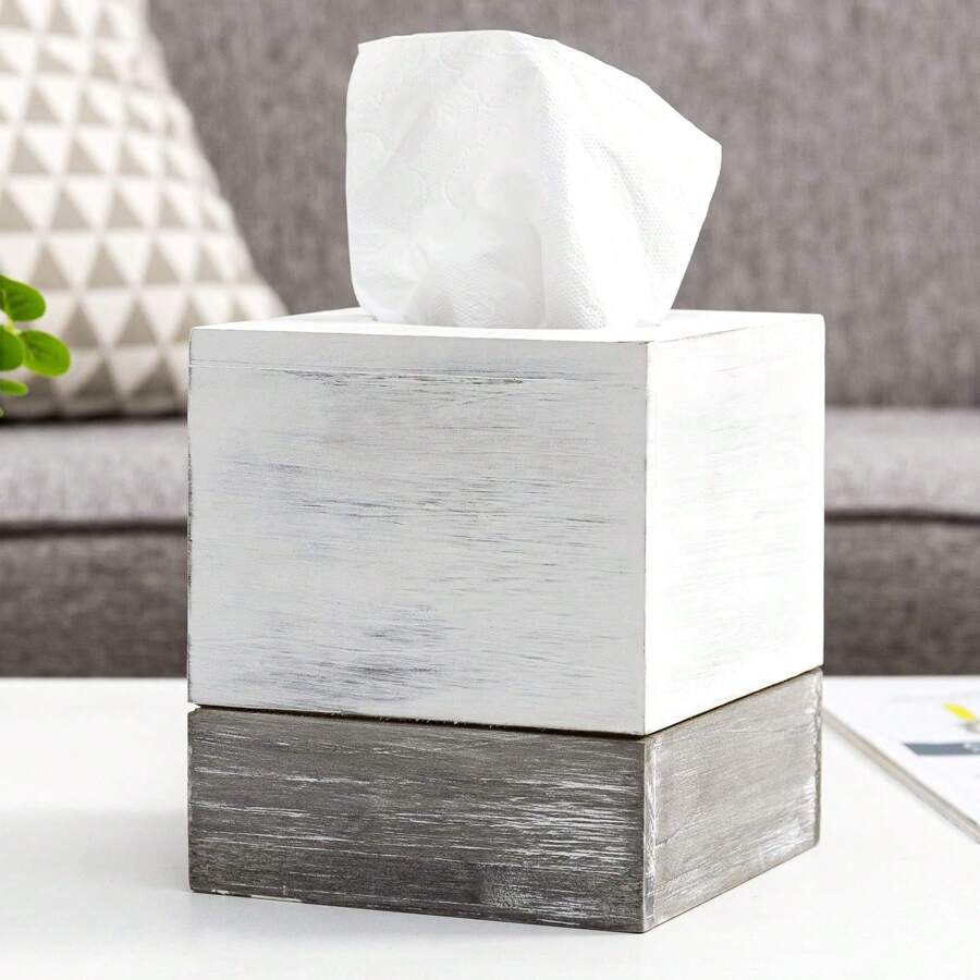 White And Gray Wood Bathroom Tissue Box, Living Room Dining Room Square ...