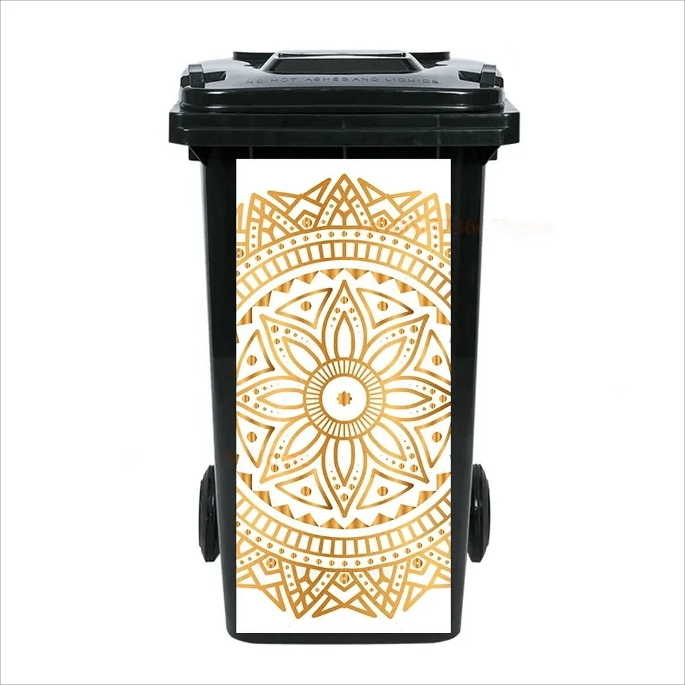 Black Gold Mandala Trash Can Art Mural Decals Waterproof Outdoor ...