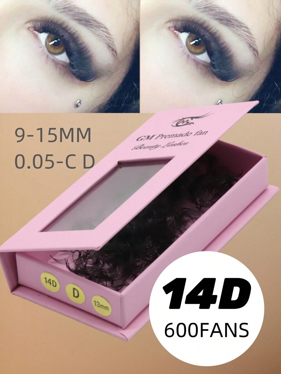 14D Premade Fans Volume Lashes C D Curl 0.05mm Thickness Pointy Base ...