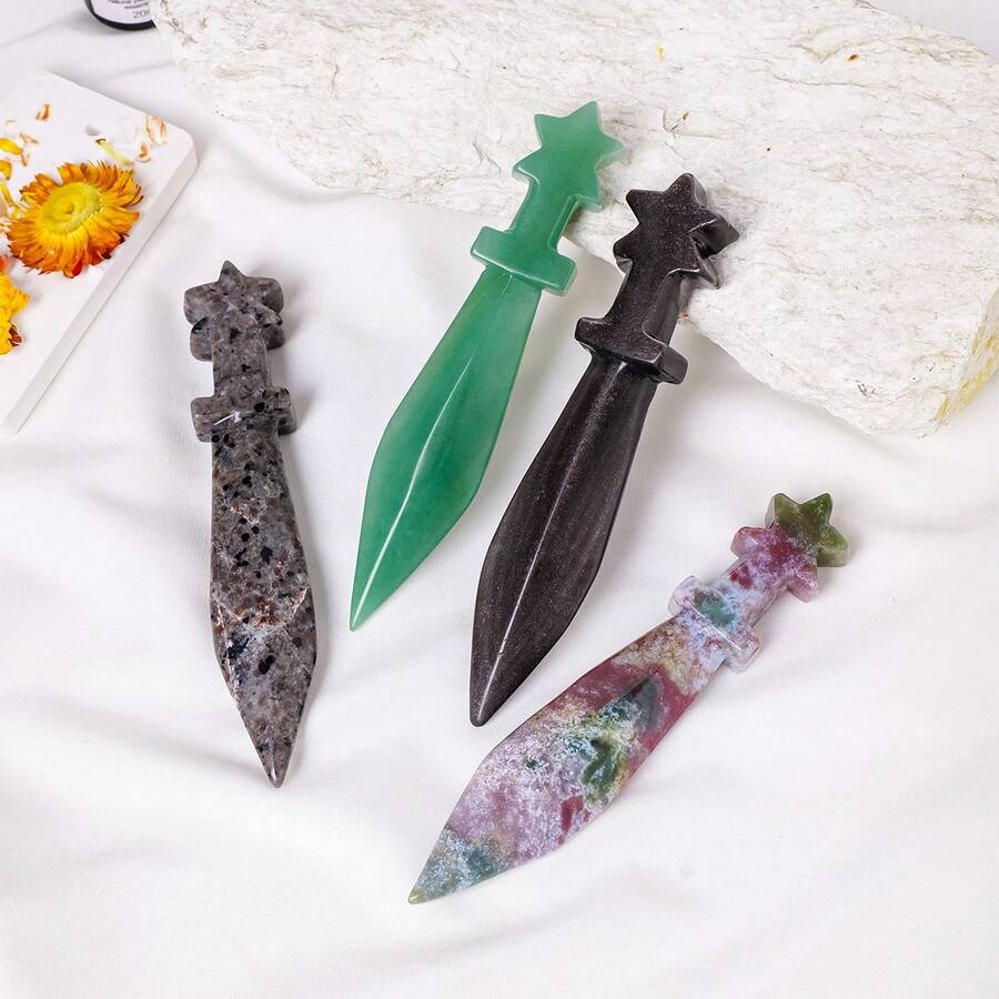 1PC Natural Crystal Amethyst Dagger Original Stone Model Knife ...